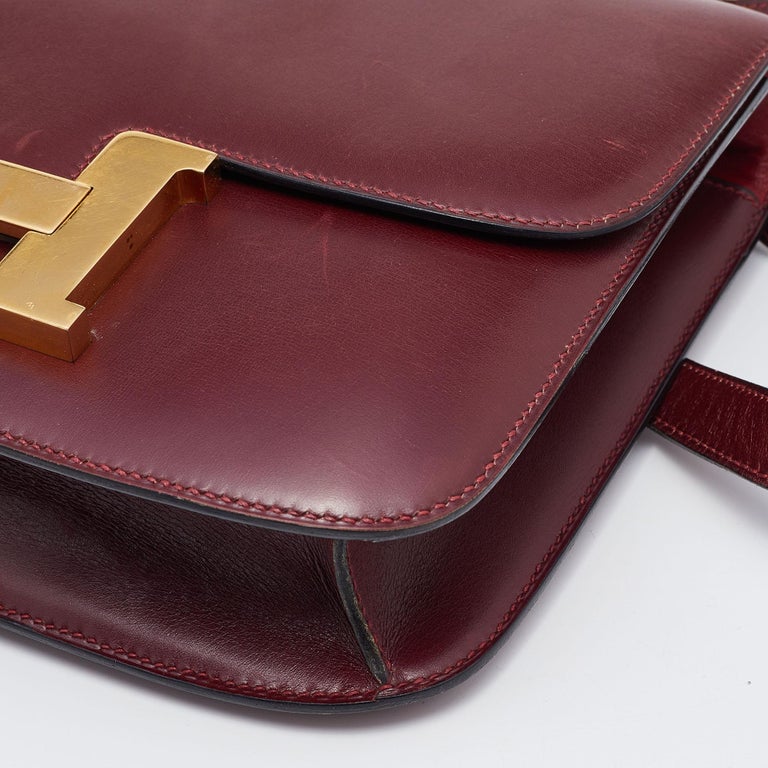 Hermes Rouge H Box Leather Gold Finish Constance 23 Bag For Sale at 1stDibs