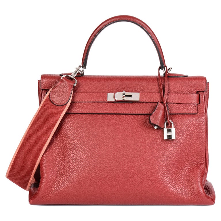 HERMÈS Rouge H Clemence Leather Amazone Kelly 35cm Retourne For Sale at ...