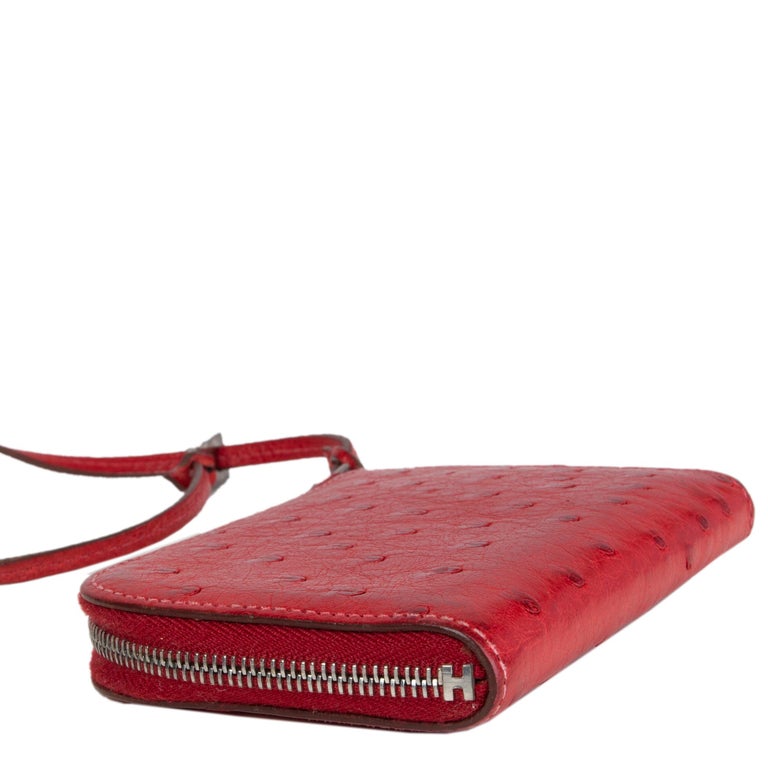 HERMES Rouge red OSTRICH Wallet at 1stDibs