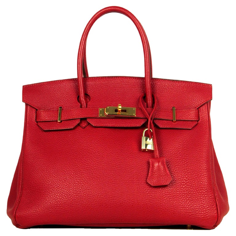 Hermes Rouge Vif Red Togo Leather 30cm Birkin Bag GHW For Sale at 1stDibs