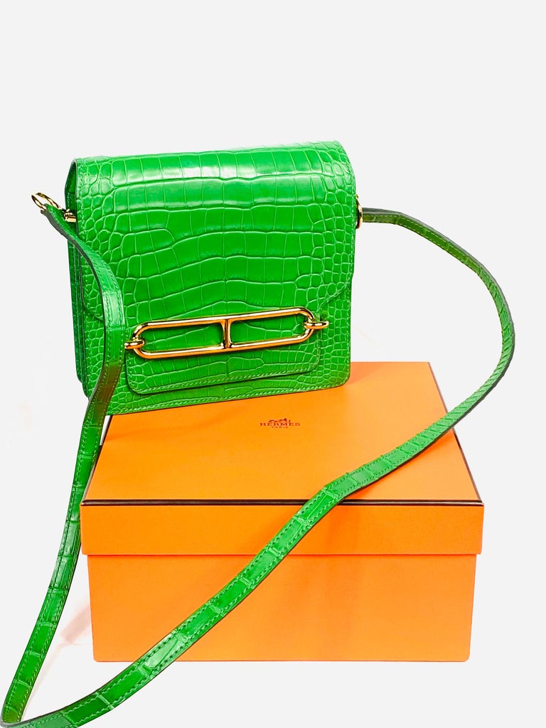 HERMES Roulis Mini Cactus Green Alligator Crossbody Shoulder Handbag at ...