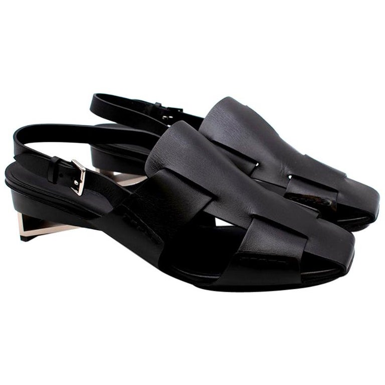 Hermes Runway Black Leather Geometric Heel Sandals - Size EU 38 For ...