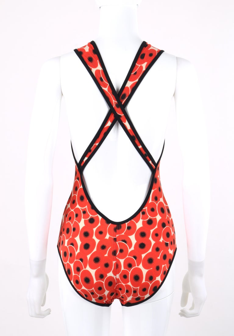 HERMES S/S 2007 Red Poppy Floral Keyhole Halter One-Piece Bathing Suit ...