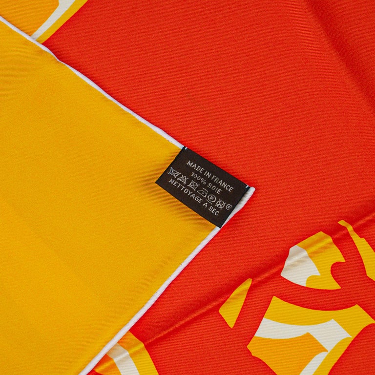 Hermes Scarf Brides de Gala Shadow 90 Soleil / Orange / Jaune / Silk New For Sale at 1stDibs