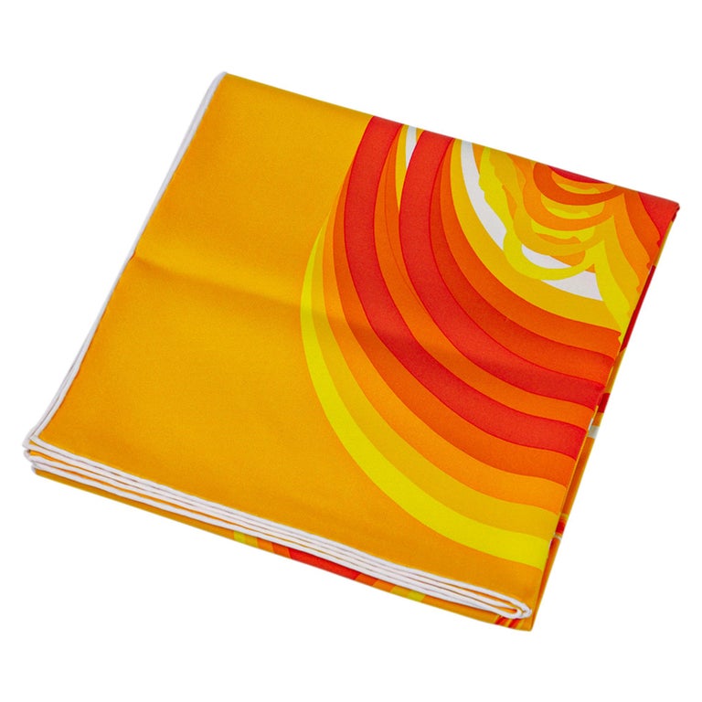 Hermes Scarf Brides de Gala Shadow 90 Soleil / Orange / Jaune / Silk New For Sale at 1stDibs