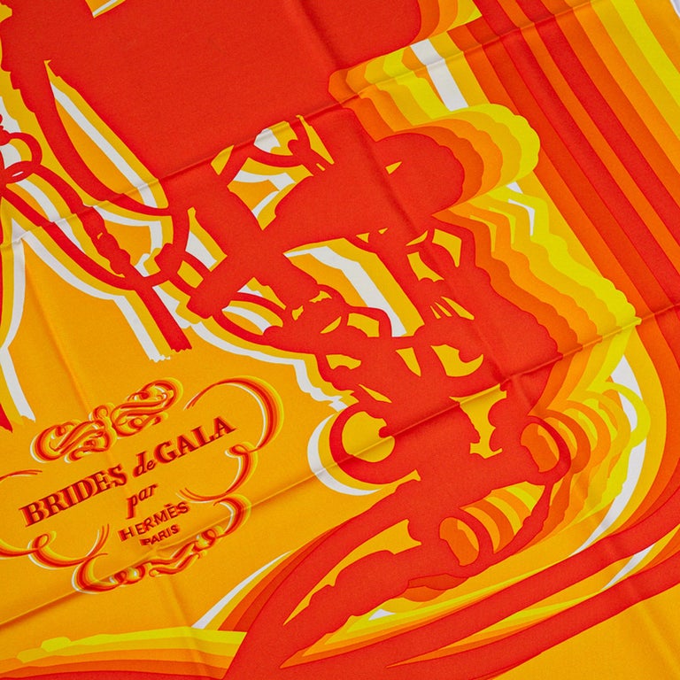 Hermes Scarf Brides de Gala Shadow 90 Soleil / Orange / Jaune / Silk New For Sale at 1stDibs