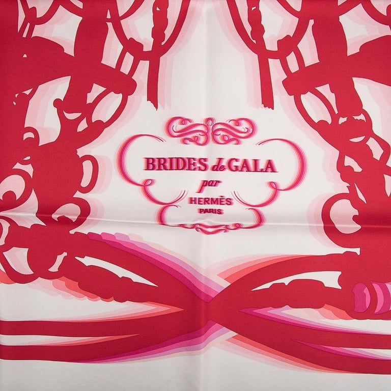 Hermes Scarf Brides de Gala Shadow 90 Blanc Rouge Rose Vif Silk Twill ...