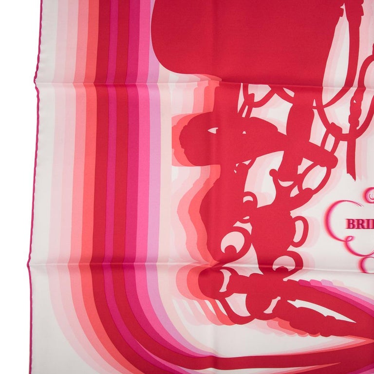 Hermes Scarf Brides de Gala Shadow 90 Blanc Rouge Rose Vif Silk Twill ...