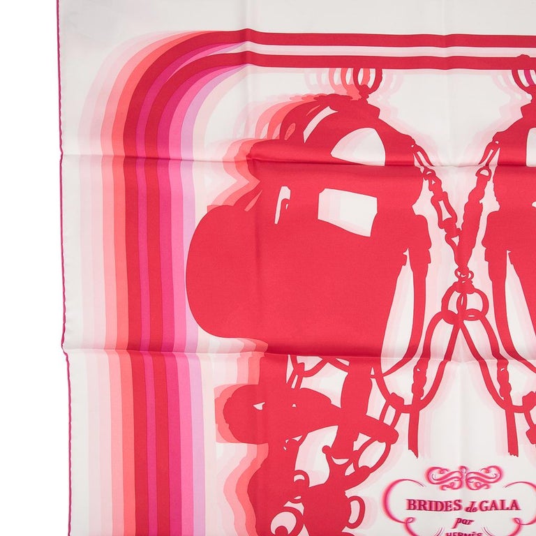 Hermes Scarf Brides de Gala Shadow 90 Blanc Rouge Rose Vif Silk Twill ...