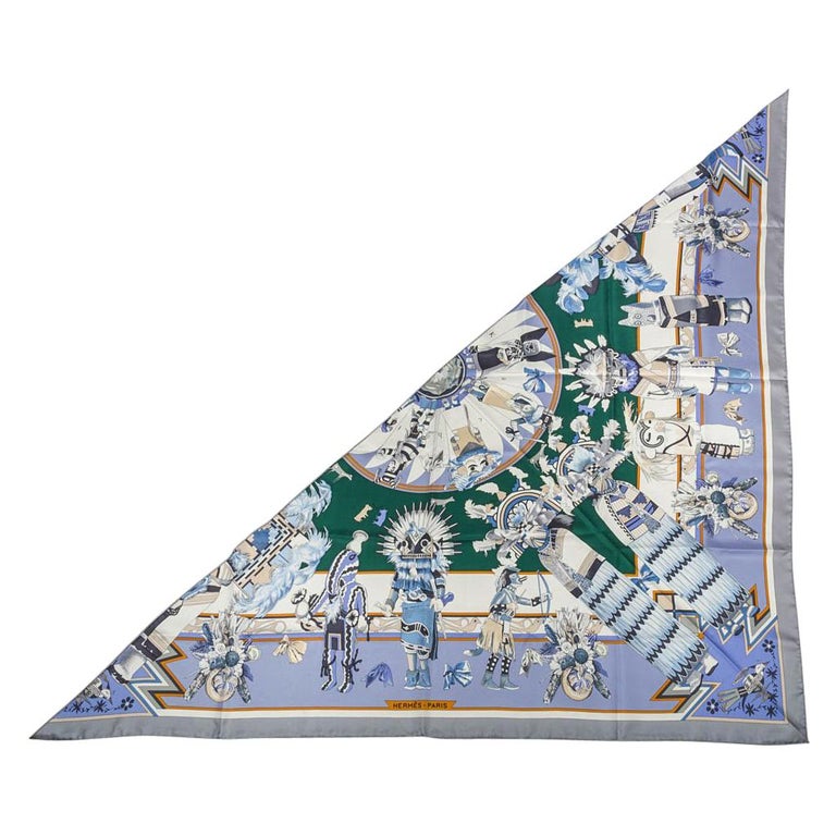 Hermes Scarf Kaschinas Giant Triangle Silk Twill Vert Mauve Gris at ...