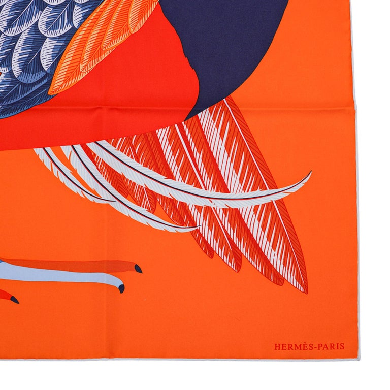 Hermes Scarf Toucans De Paradis 90 Orange / Marine / Ciel Silk Twill 90 New/Box at 1stDibs ...