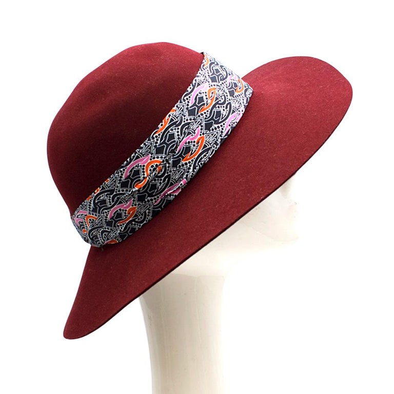 Hermes Scarlett Rabbit Felt Hat with silk bandeau at 1stDibs