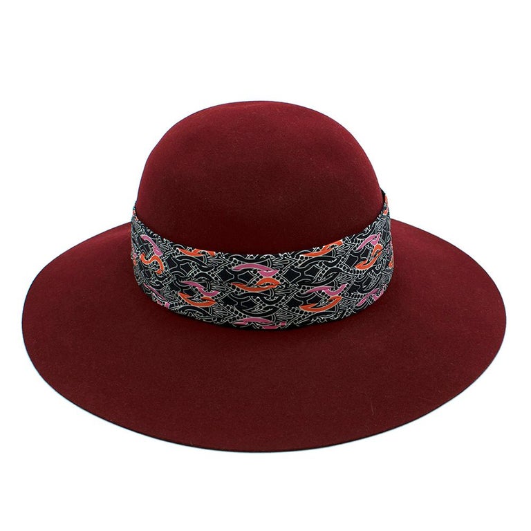 Hermes Scarlett Rabbit Felt Hat with silk bandeau at 1stDibs