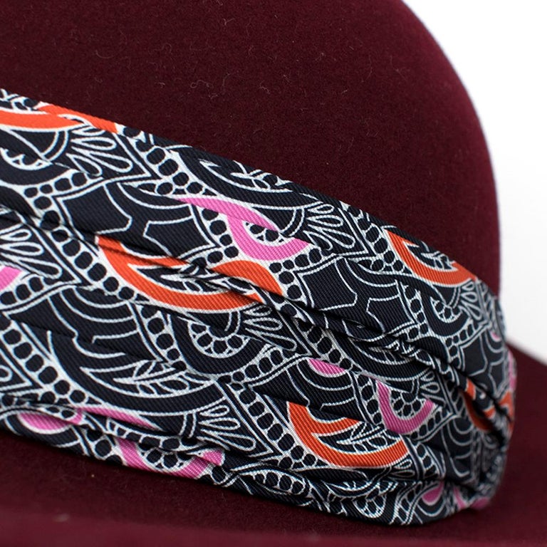 Hermes Scarlett Rabbit Felt Hat with silk bandeau at 1stDibs