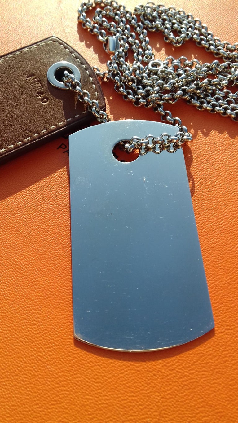 Hermès Sellier Army Military Plate Shaped Necklace Leather Silver Tone ...