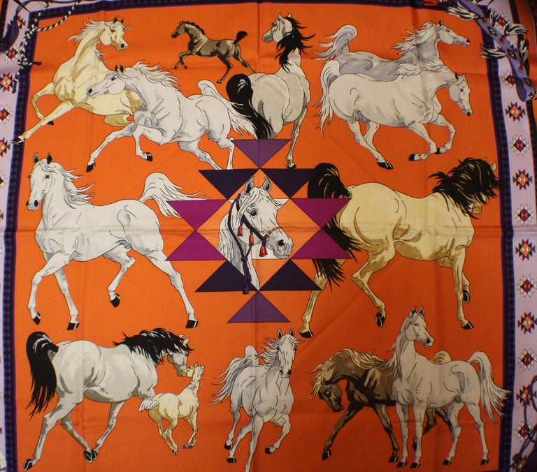 Hermes Silk Carres Scarf, Les Chevaux Qataris, 2008, by Hubert de ...