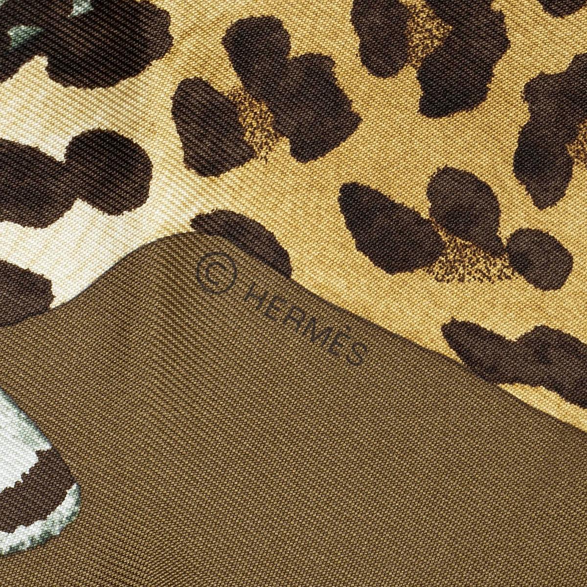HERMES silk LAZY LEOPARDESSES 90 Scarf Kaki Fonce Anthracite Beige For ...