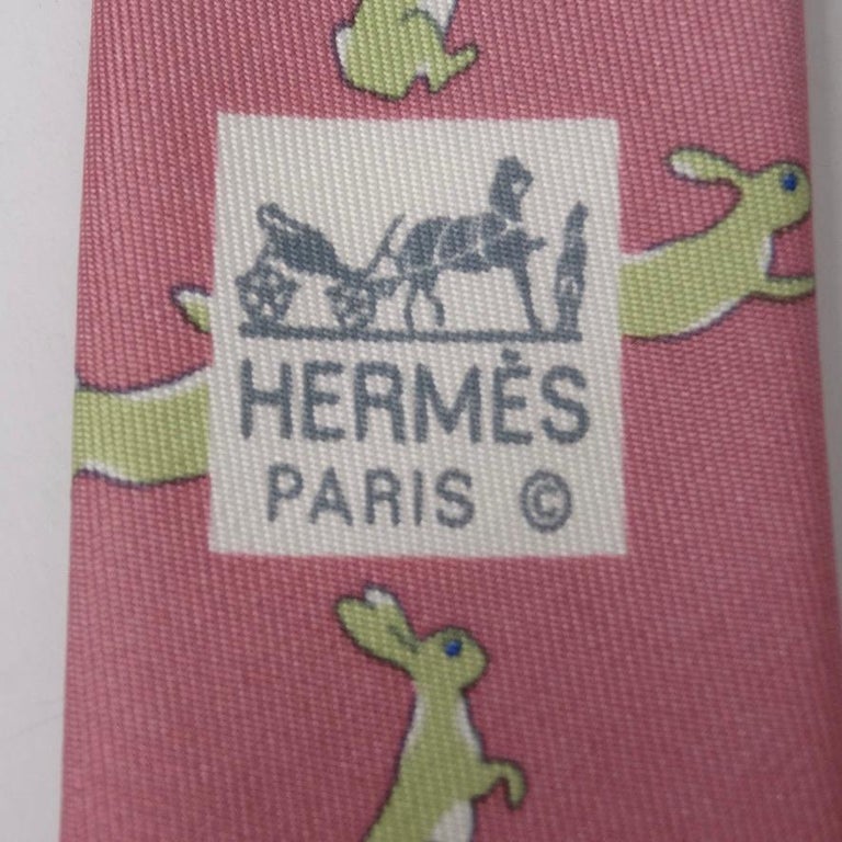 Hermes Silk Printed Rabbit Tie For Sale at 1stDibs