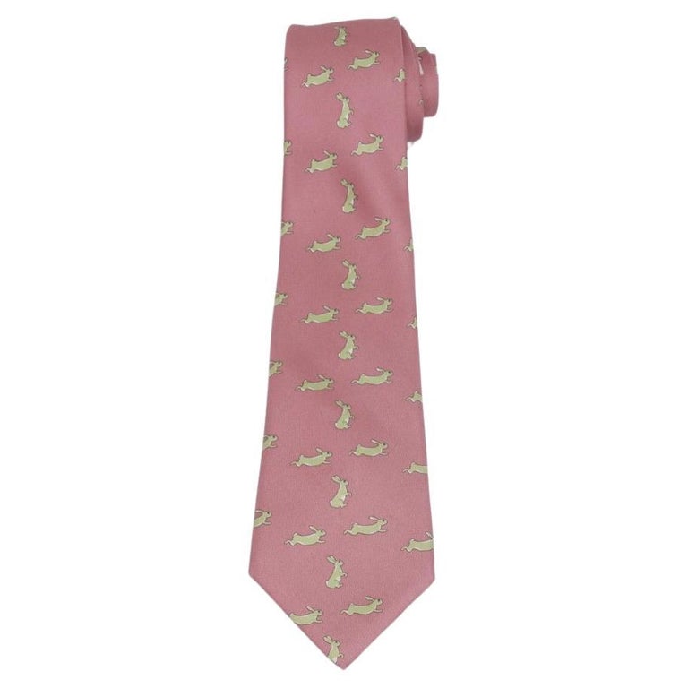 Hermes Silk Printed Rabbit Tie For Sale at 1stDibs
