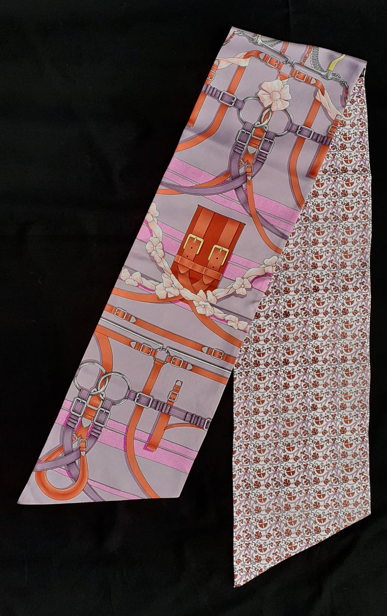 Hermès Silk Scarf Maxi Twilly Cut Grand Manege Fleuri Pink Purple For ...