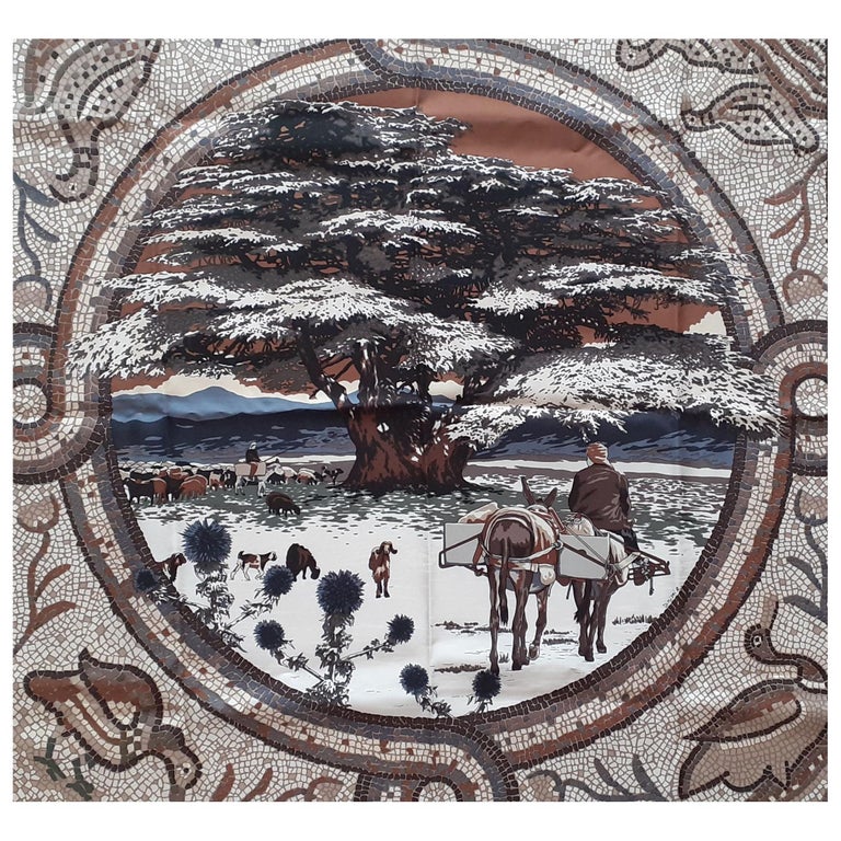 Hermès Silk Scarf Sous Le Cèdre Dimitri Rybaltchenko Lebanon Beige ...