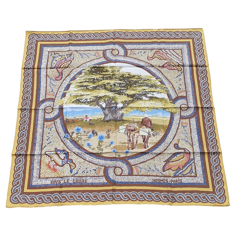Hermès Silk Scarf Sous Le Cèdre Dimitri Rybaltchenko Mosaic Ocher 90 cm ...
