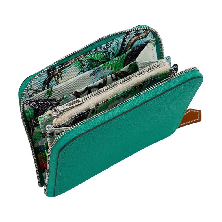 Hermes Silk'In Compact Wallet Jade Epsom Leather Equateur Silk Lining ...
