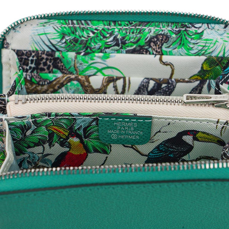 Hermes Silk'In Compact Wallet Jade Epsom Leather Equateur Silk Lining ...