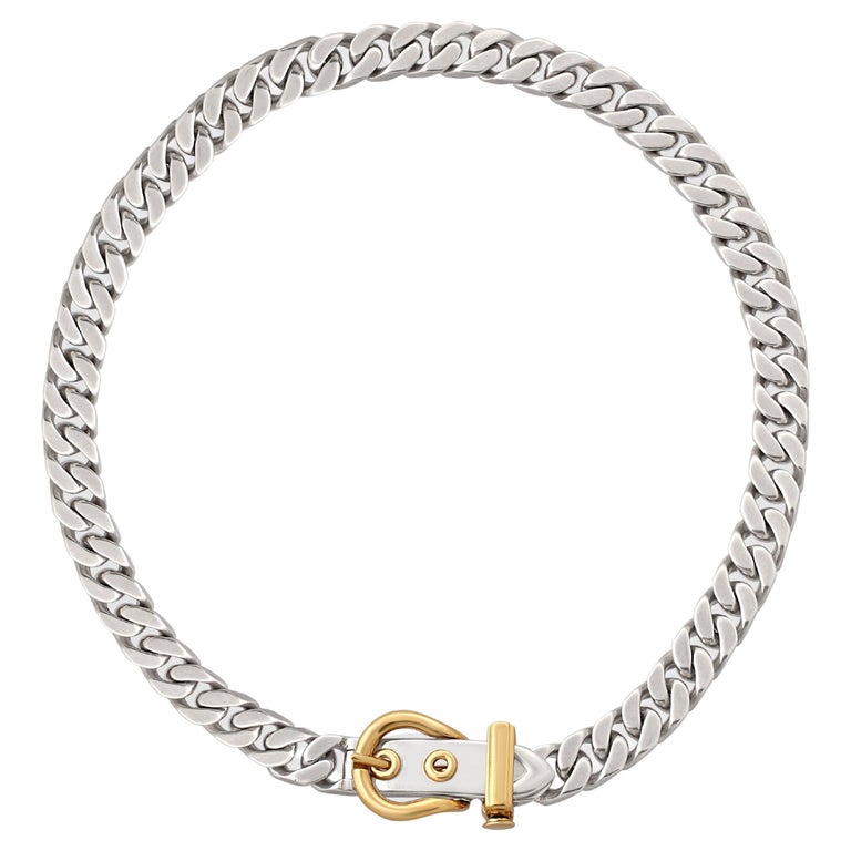 Hermès Silver and Gold Buckle Necklace For Sale at 1stDibs