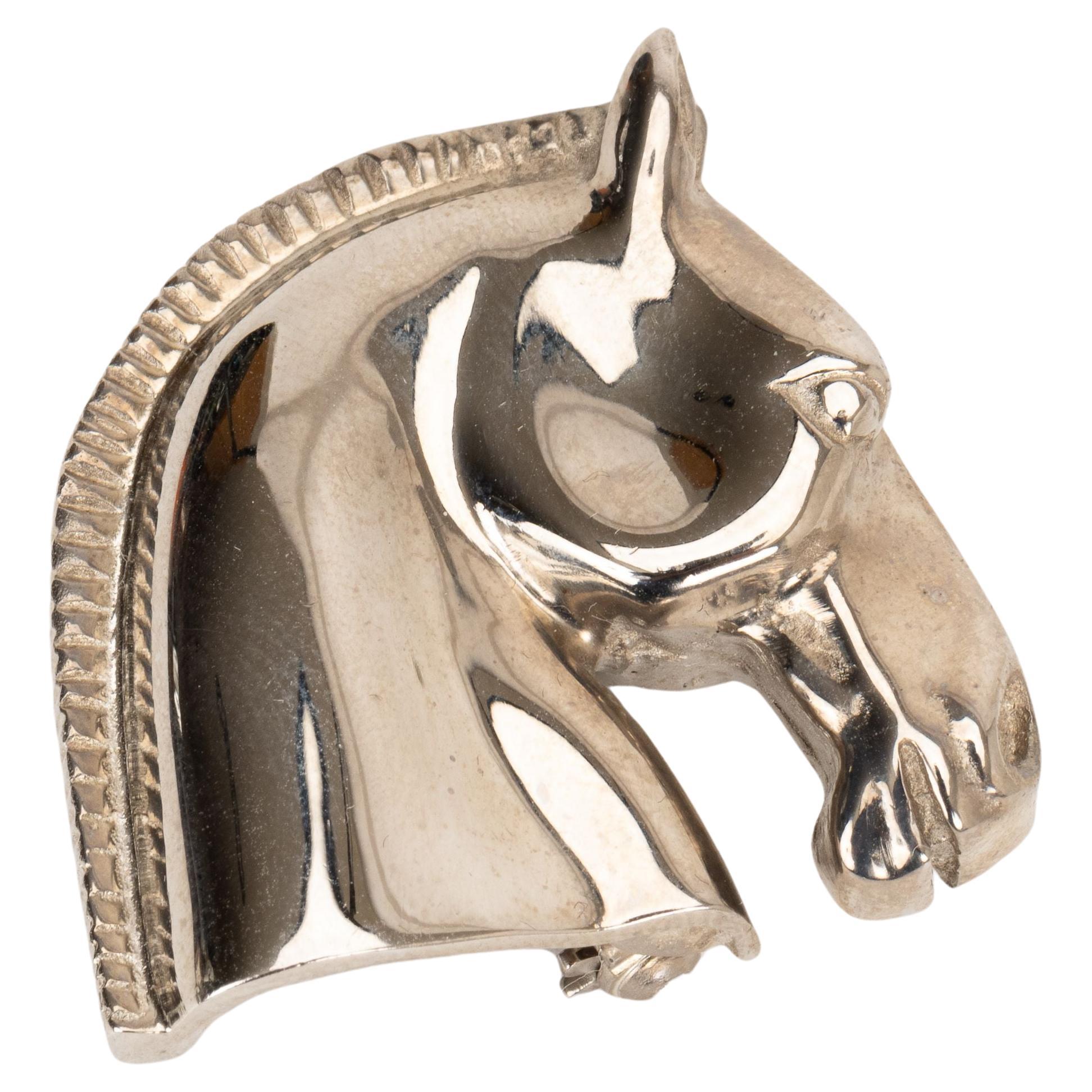 Hermes Silver Horse Head Bijoux Pin For Sale at 1stDibs