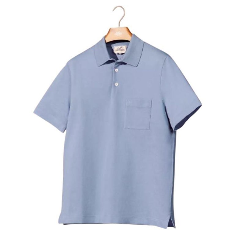 Hermes Sky Blue H embroidered buttoned polo shirt For Sale at 1stDibs