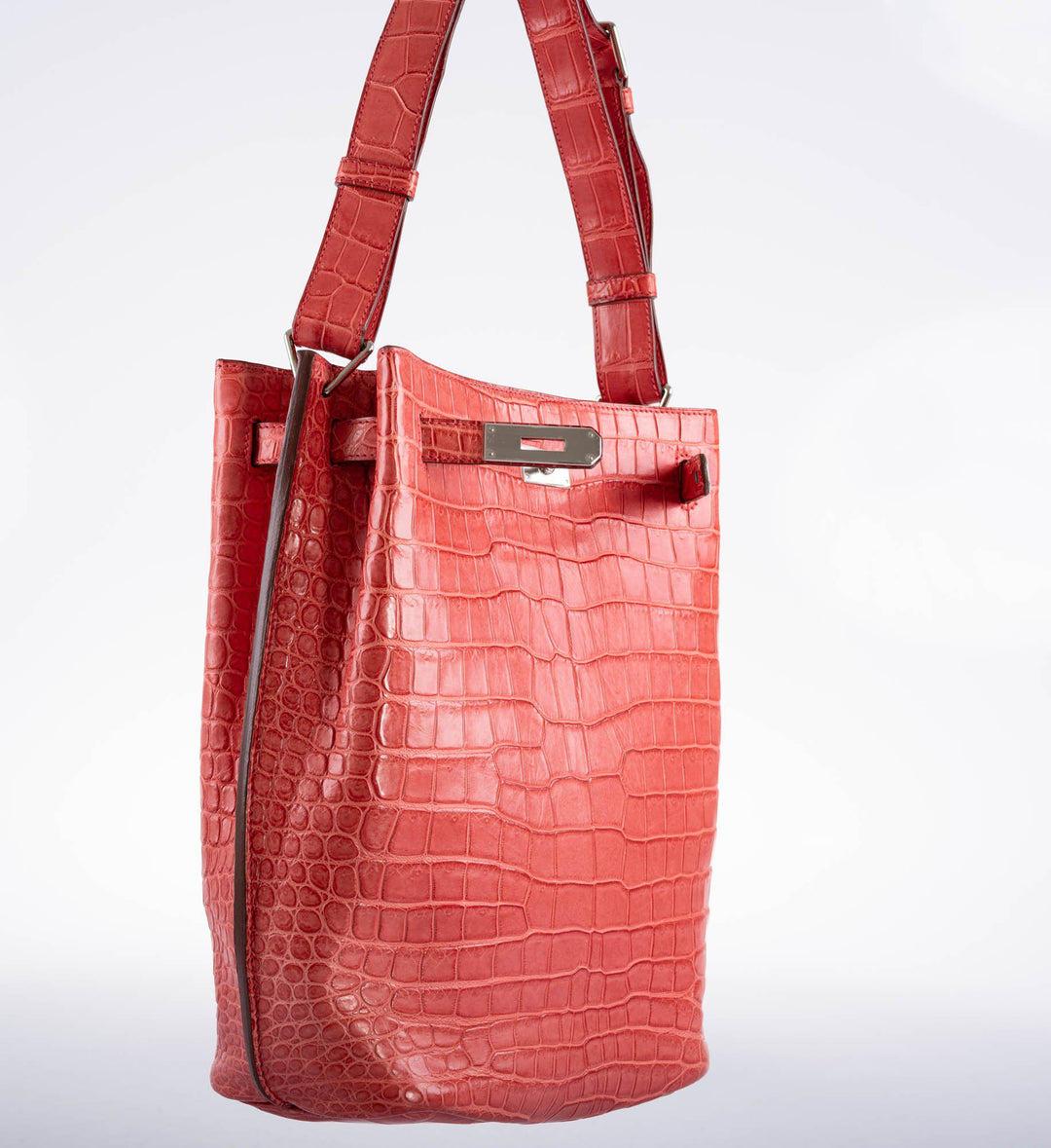 Hermès So Kelly 22 Bougenville Matte Porosus Crocodile Palladium ...