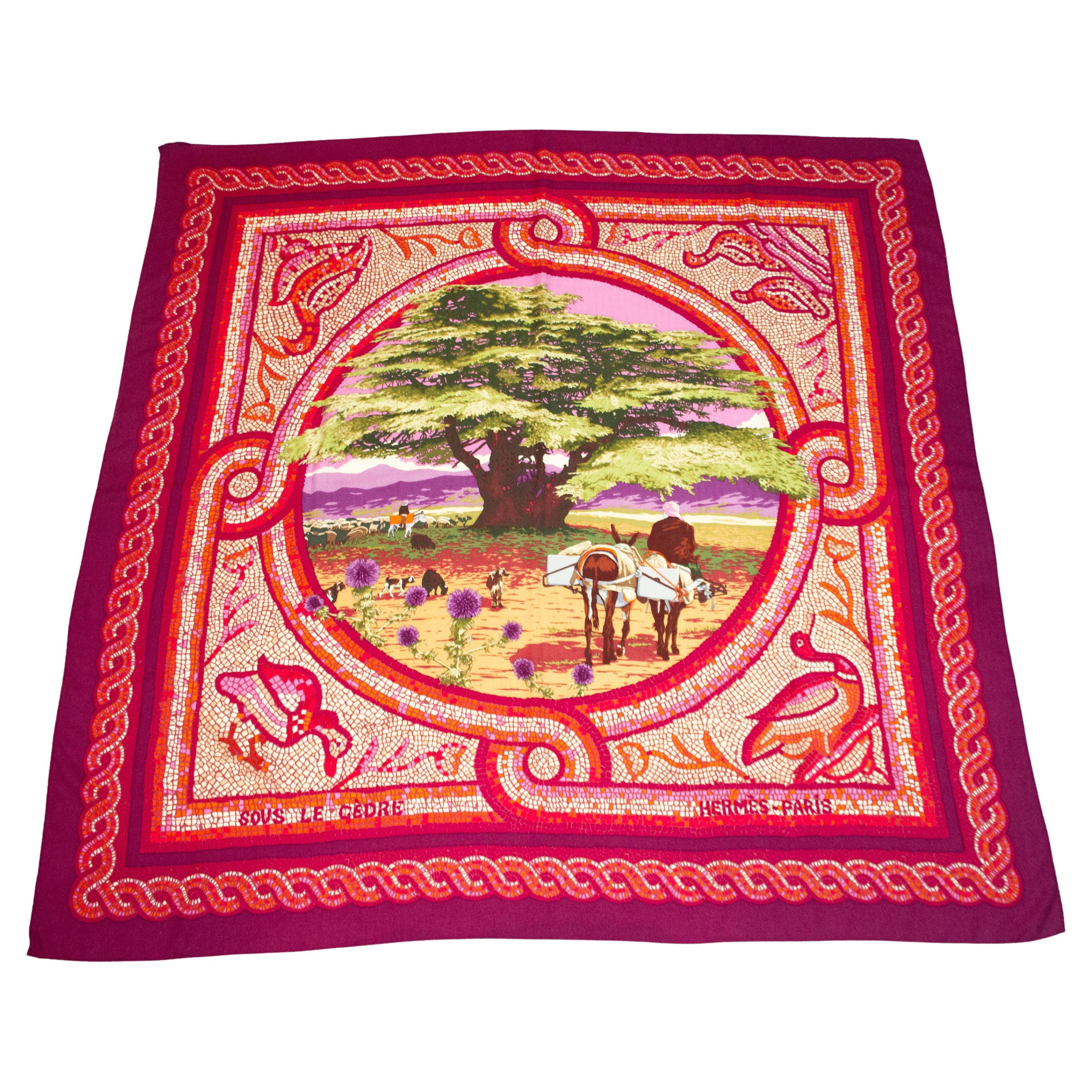 Hermes "Sous le Cedre" Silk and Cashmere Large Scarf by Dimitri ...
