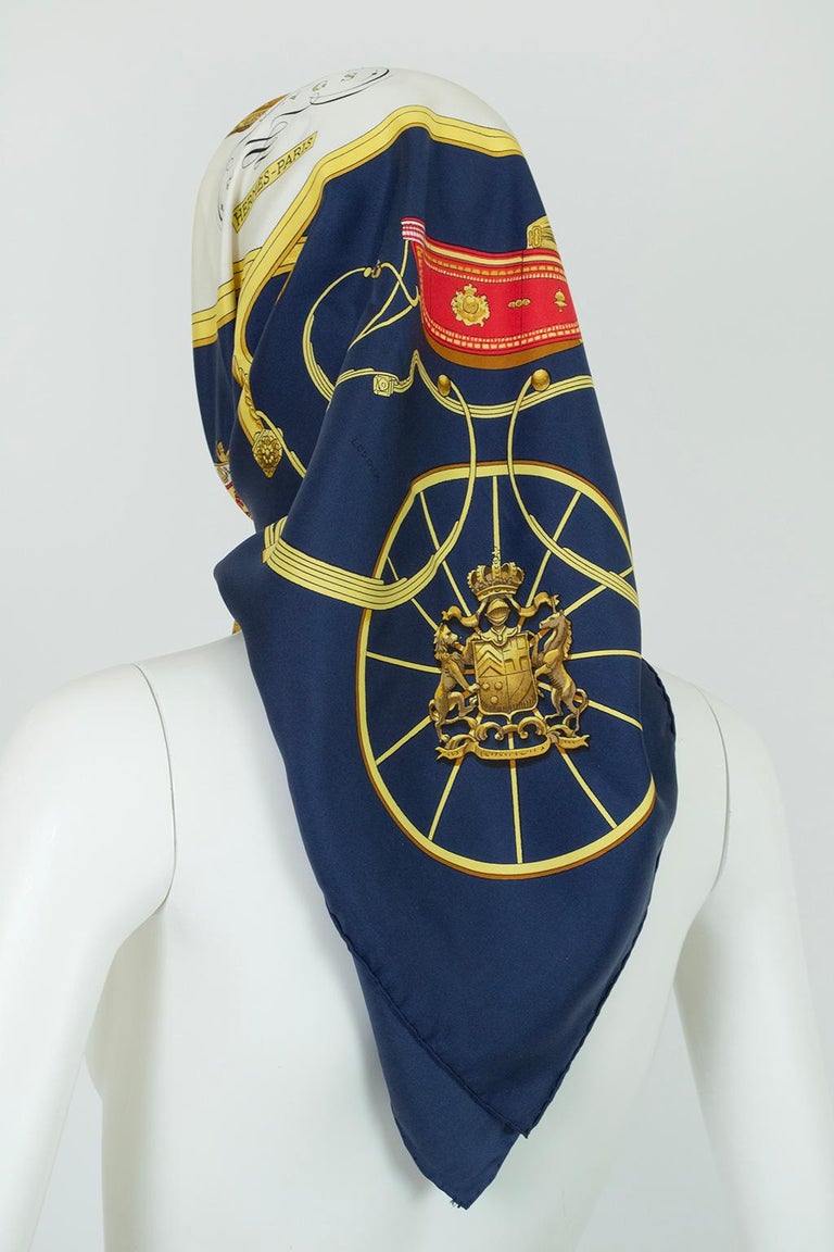 Hermès Springs Navy Silk Twill Carriage Print Scarf, Philippe Ledoux–90 ...