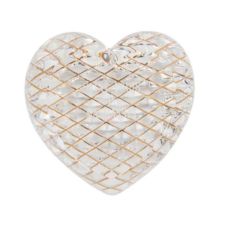 Hermes St. Louis Crystal Paperweight Clear (Quilted) Heart 24K Gold ...