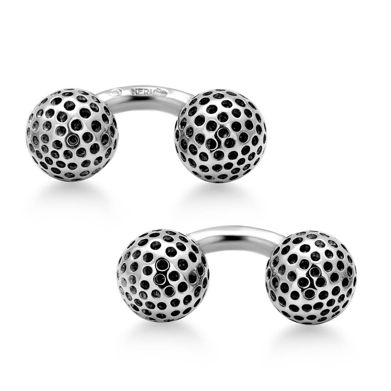 Hermes Sterling Silver 925 Vintage Golf Ball Cufflinks For Sale at 1stDibs