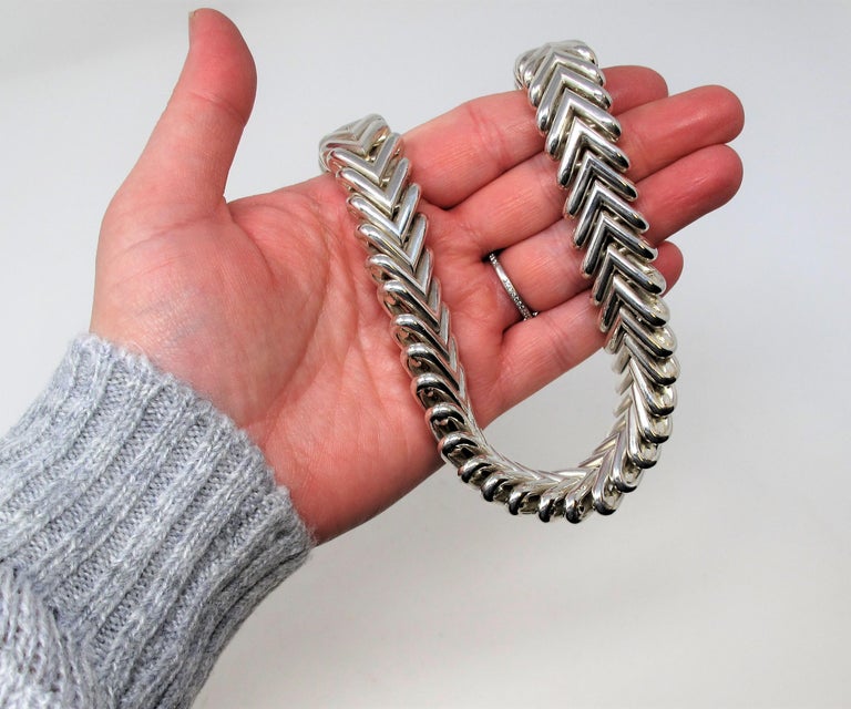 Hermes Sterling Silver and 18 Karat Yellow Gold Chevron Link Necklace ...