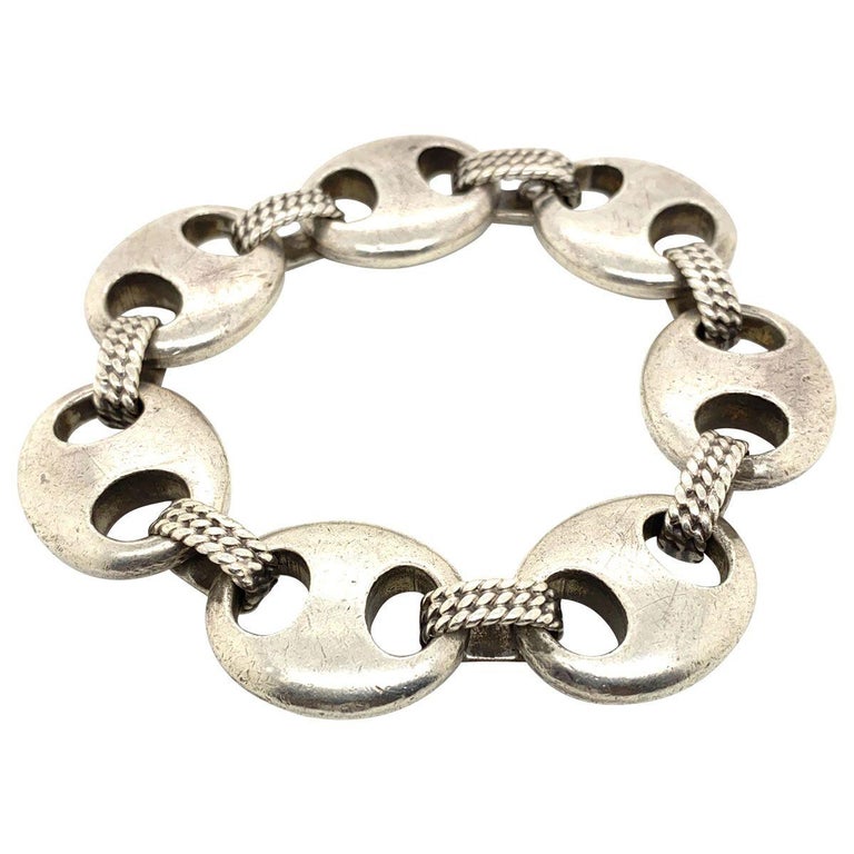 Hermes Sterling Silver Nautical Link Chain Bracelet at 1stDibs