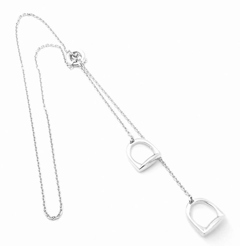 Hermes Stirrup Lariat White Gold Link Chain Necklace at 1stDibs