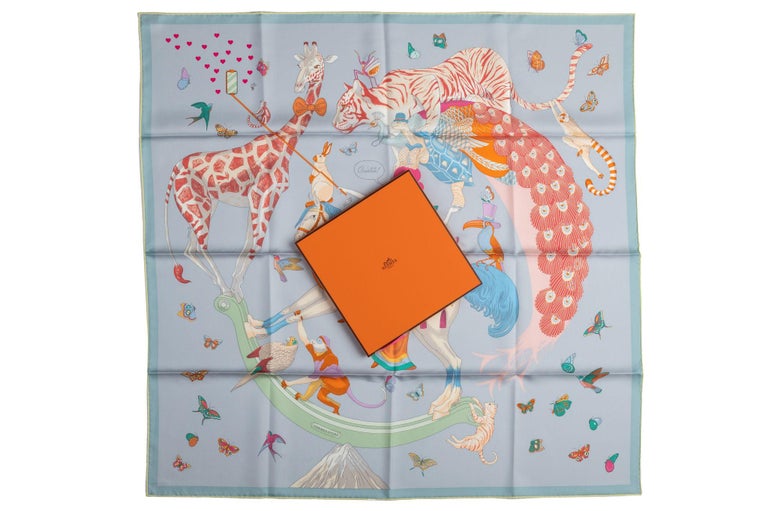 Hermès Story New Gray- Celeste Scarf For Sale at 1stDibs