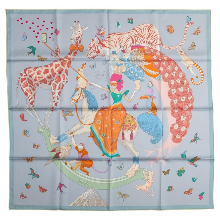 Hermès Story New Gray- Celeste Scarf For Sale at 1stDibs