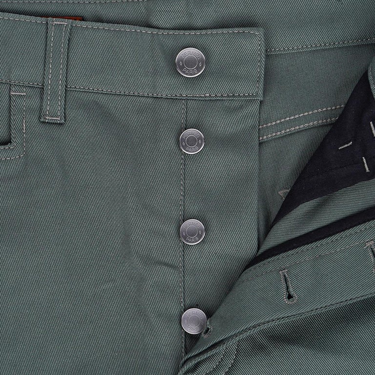 Hermes Straight Cut Jeans Vert de Gris Button Fly / Logo Buttons 40 For ...