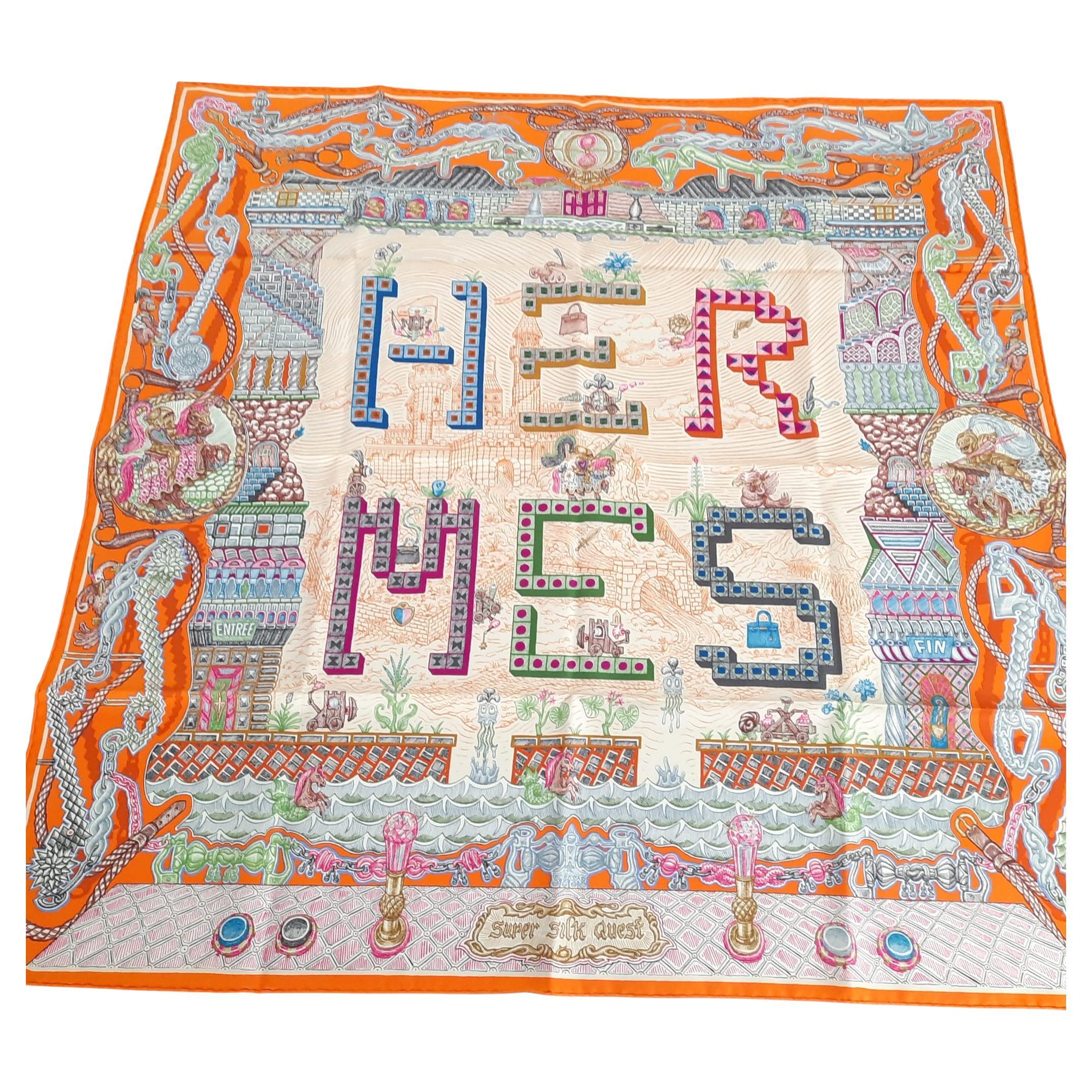 Hermes Super Silk Quest scarf 90 Orange / Vert / Multicolore Silk For ...