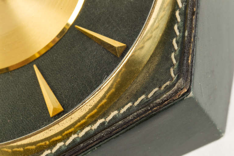Hermès Table Clock Jeager-LeCoultre Hand Stitched Leather, 1964 For ...