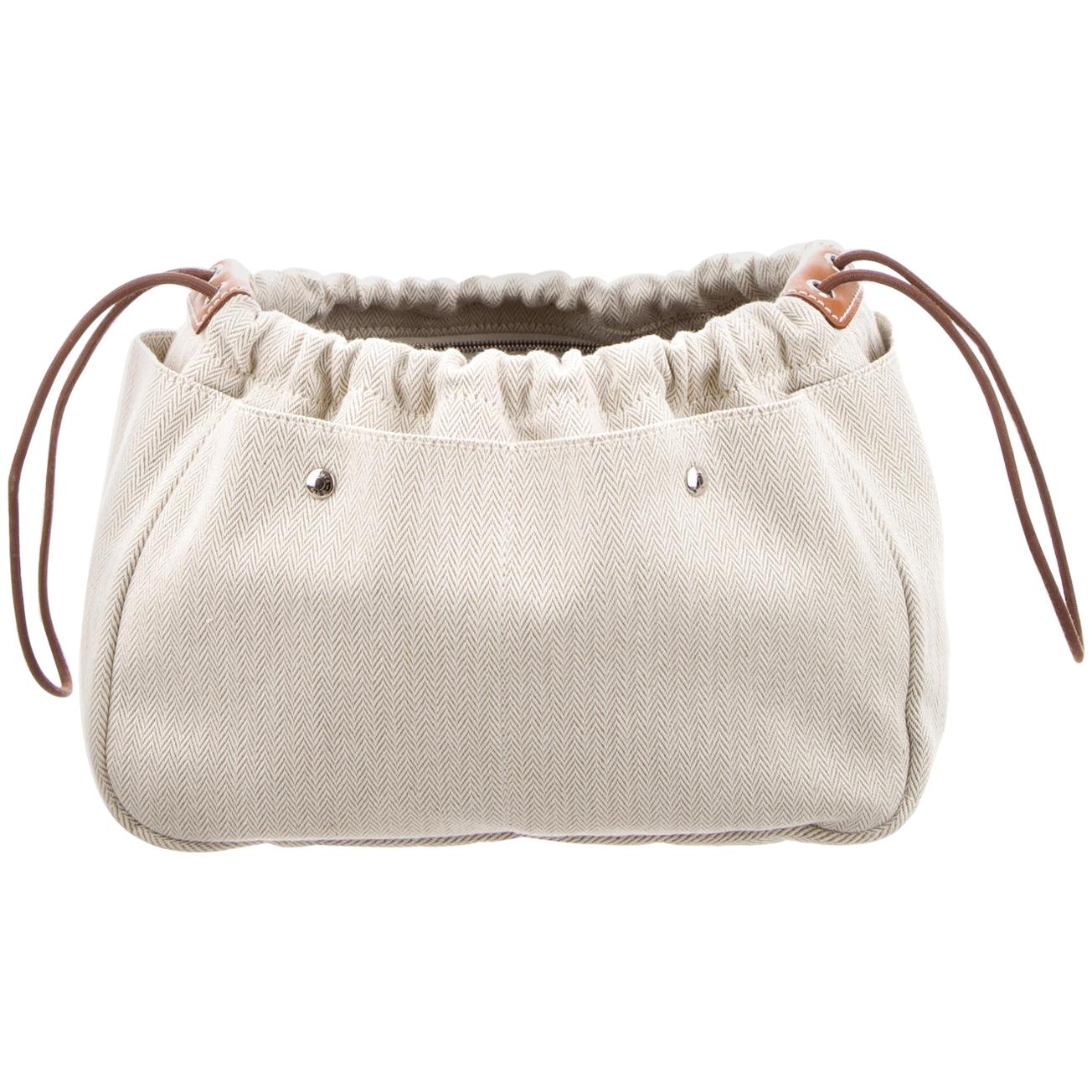 Hermes Tan Canvas Brown Leather Small Mini Evening Travel Clutch Bag in ...