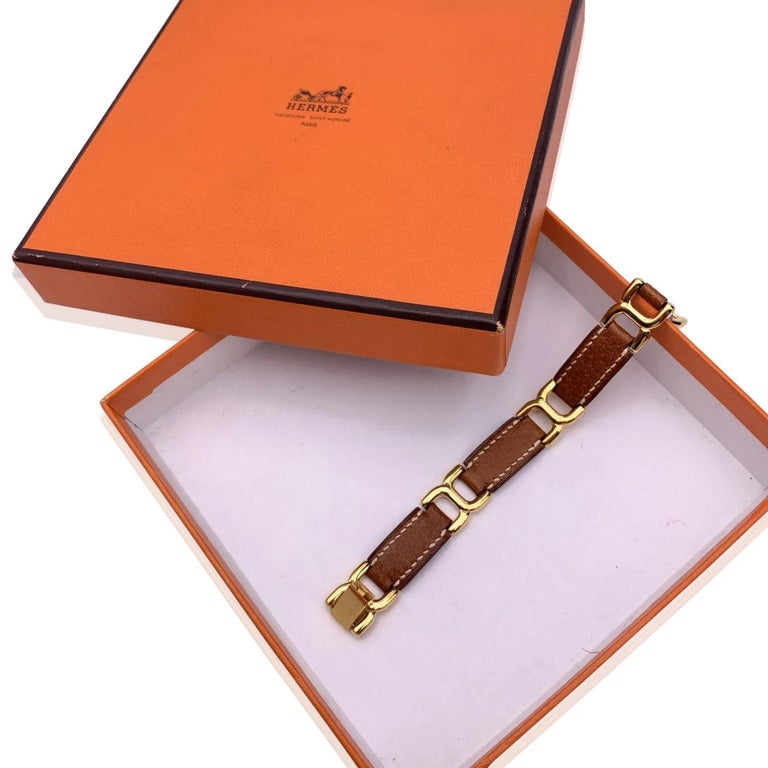 Hermes Tan Leather Gold Metal Place Beauvau Articulated Bracelet For ...