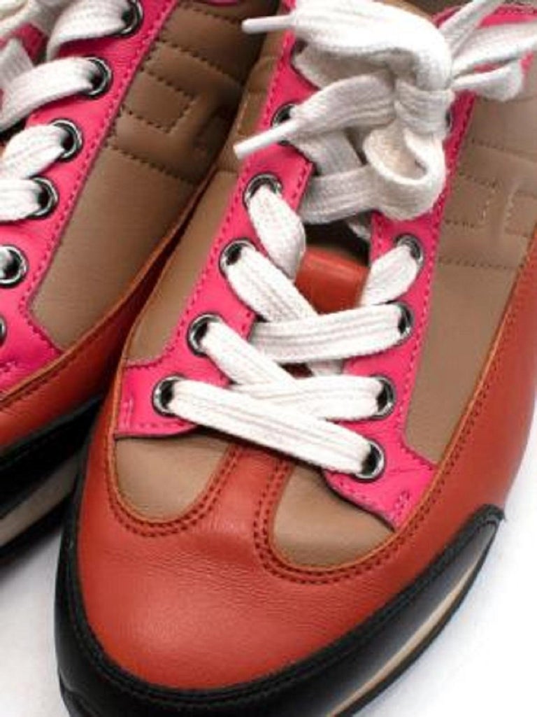Hermes Tan, Pink and Blue Leather Trail Trainers For Sale at 1stDibs