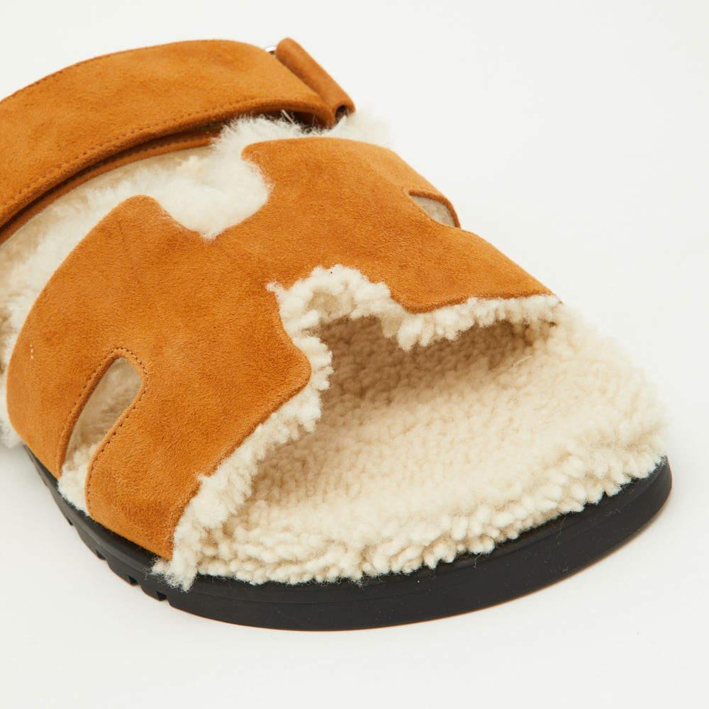 Hermes Tan Suede and Shearling Fur Lined Chypre Sandals Size 41.5 For ...