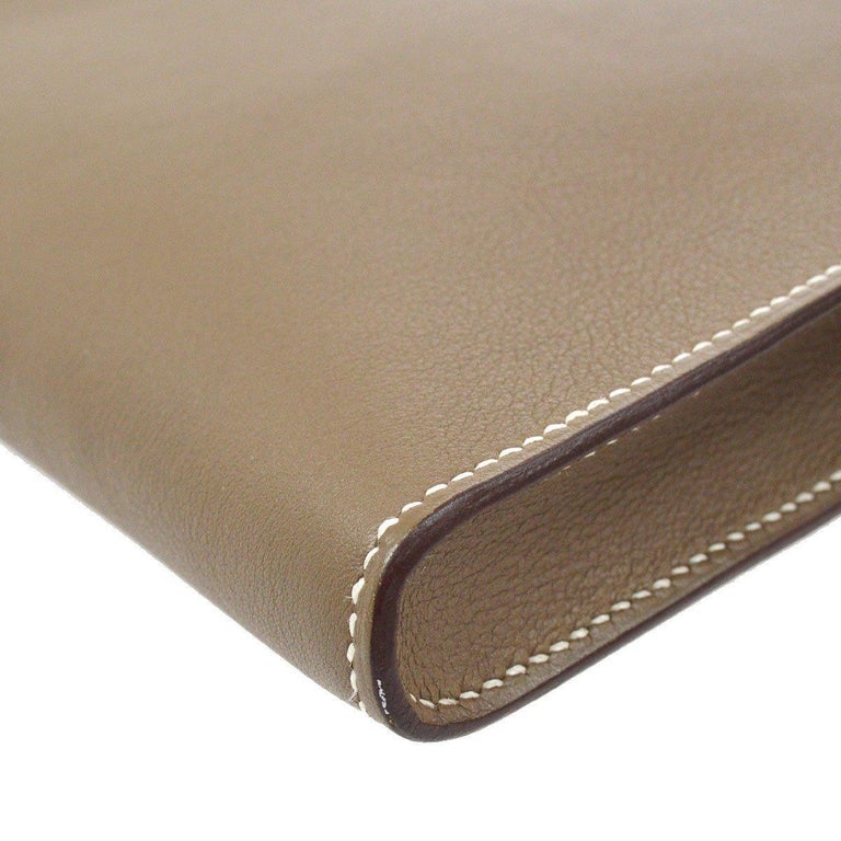 Hermes Tan Taupe Leather Palladium Kelly Evening Top Handle Clutch Bag ...