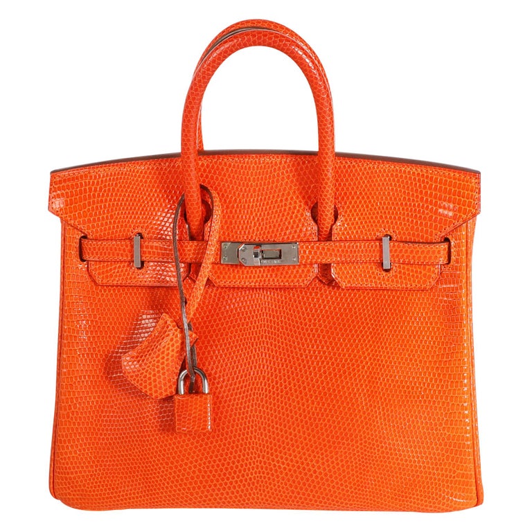 Hermès Tangerine Shiny Lizard Birkin 25 PHW For Sale at 1stDibs ...